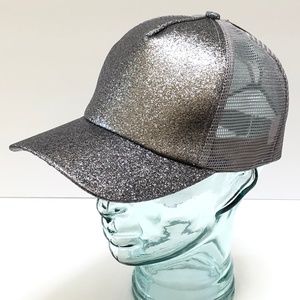 Accessories | Silver Glitter Ponytail Baseball Cap Trucker Hat | Poshmark